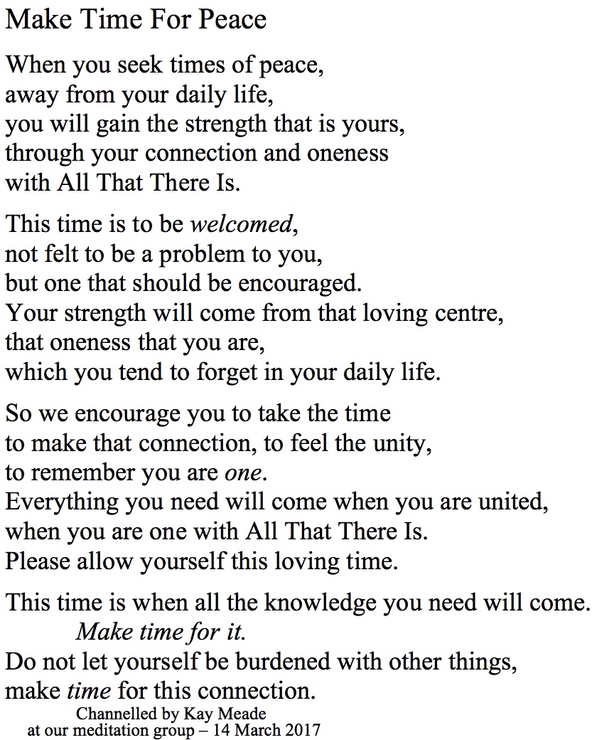 “Make Time for Peace” – channelled message from The Circle of The Light ...