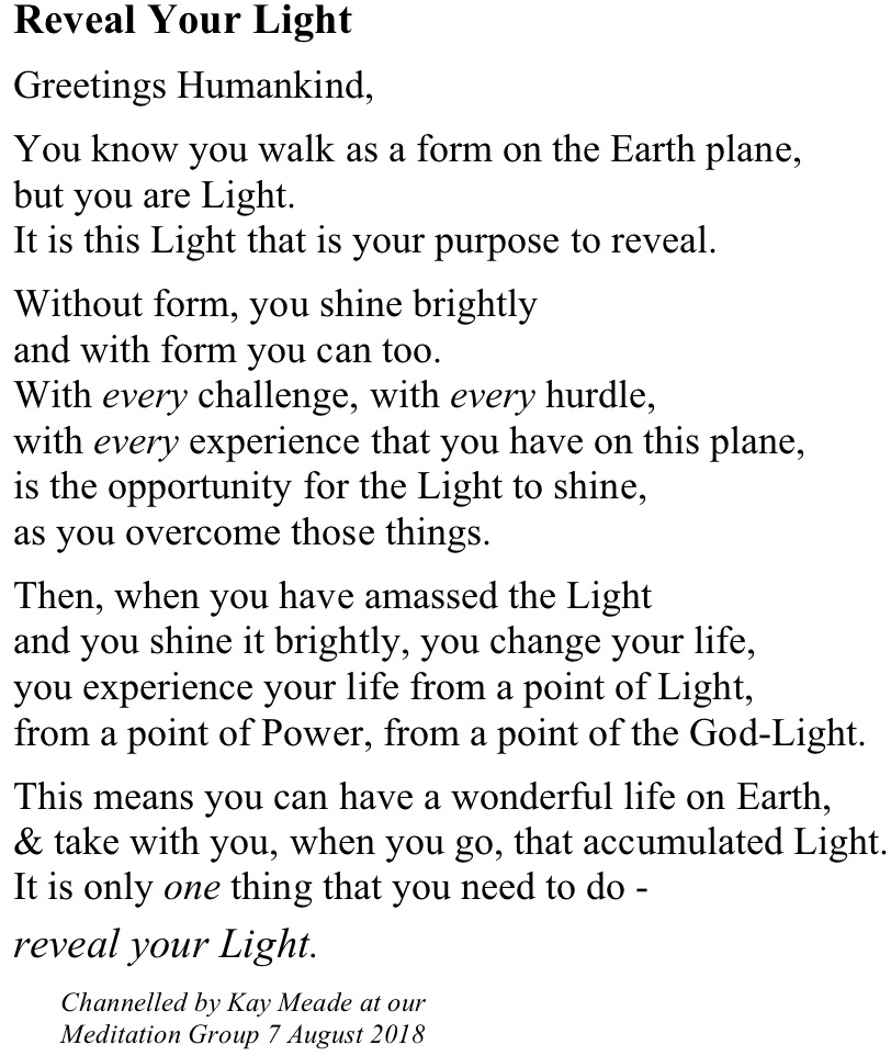 “Reveal Your Light” – channelled spiritual message from The Circle of ...
